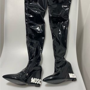 Moschino | Shoes | Moschino Vinyl Thighhigh Wedge Boots Black Womens Eu ...